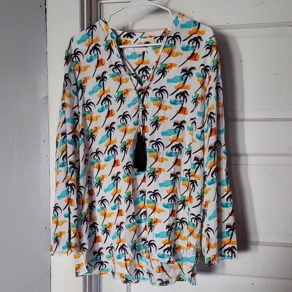 cooper & ella | Tops | Multicolor Palm Tree Print Blouse | Poshmark